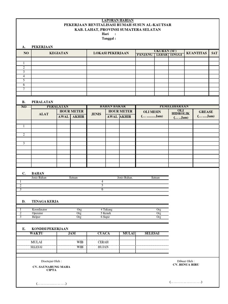 CONTOH PEMBUATAN LAPORAN HARIAN PROYEK Dikonversi | PDF