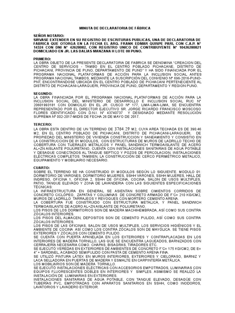 Modelo de Declaratoria de Fabrica 02 Original | PDF | Medios de arte | Horticultura y jardinería