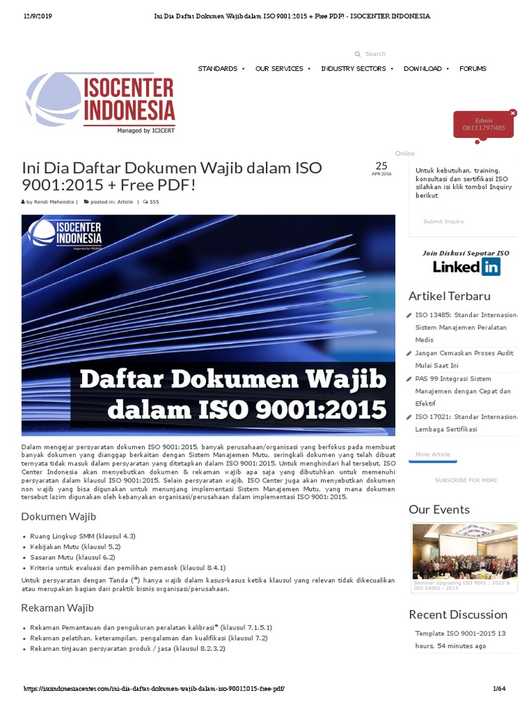Ini Dia Daftar Dokumen Wajib Dalam ISO 9001 - 2015 PDF | PDF