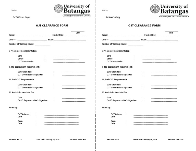 F OJT 21 Clearance Form For College OJT | PDF