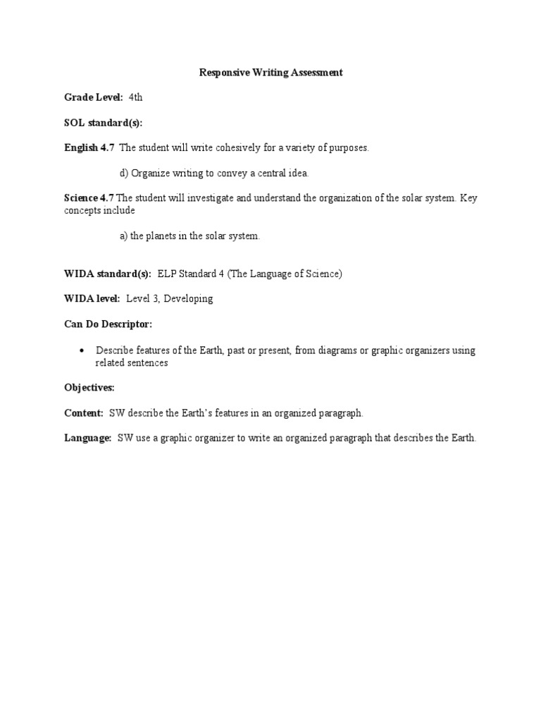 Responsive Writing Assessment E-Portfolio | PDF | Earth | Planets