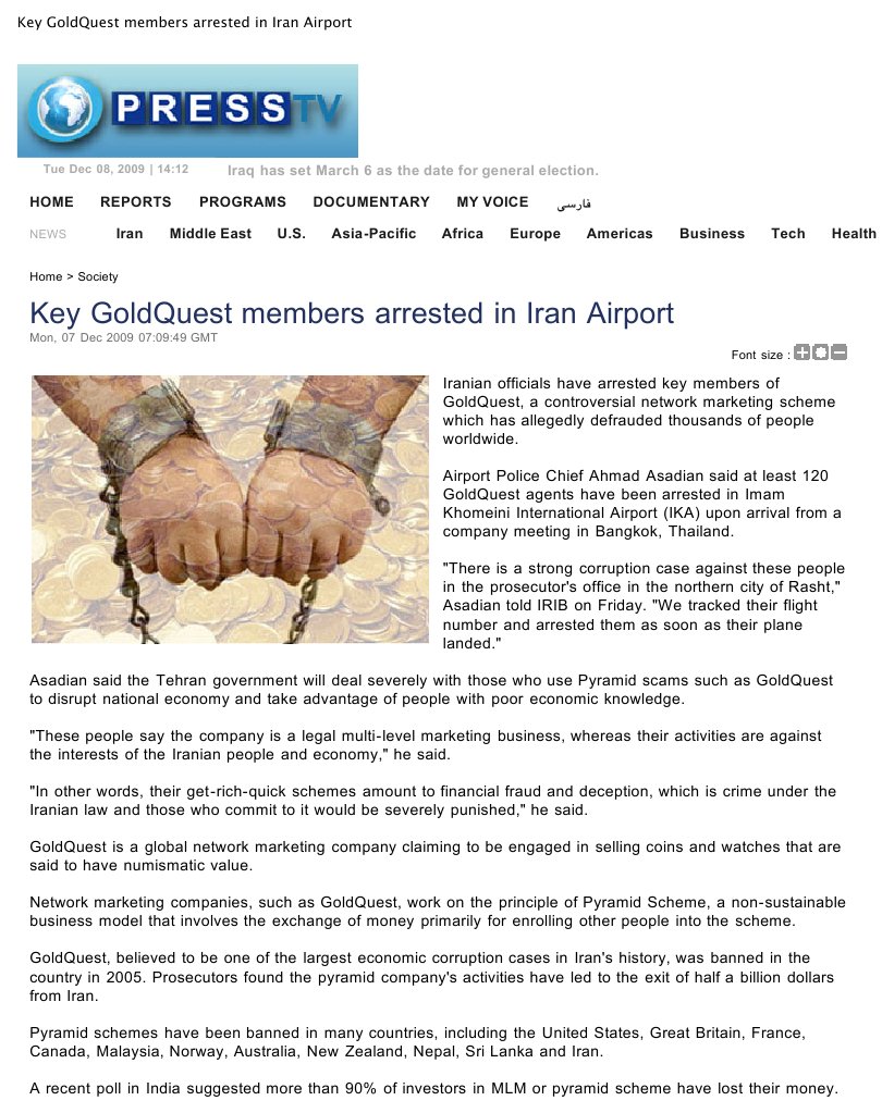 GoldQuest Members Arrested | PDF | Multi Level Marketing | Iran