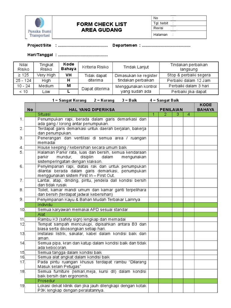 Form Checklist Area Gudang | PDF