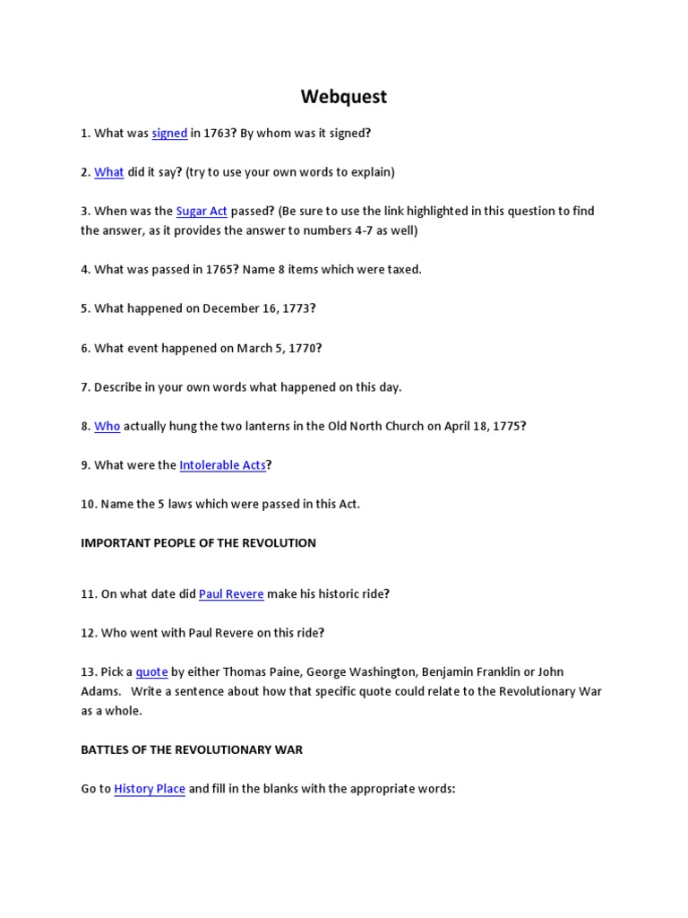 Revolutionary Webquest | PDF | United States Declaration Of ...