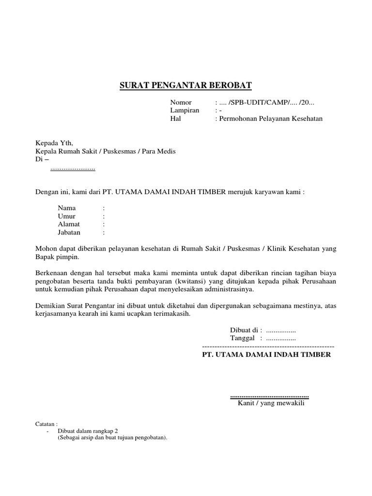 Surat Pengantar Berobat | PDF