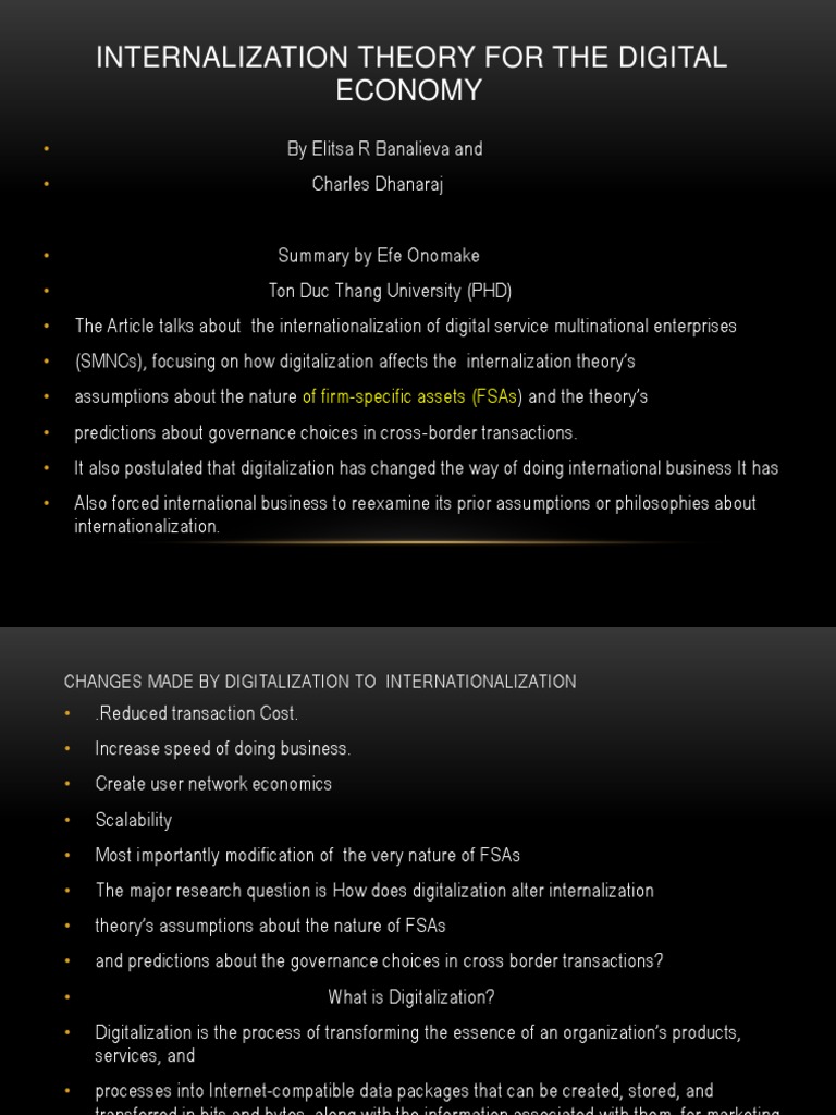 Internalization Theory For The Digital Economy | PDF ...