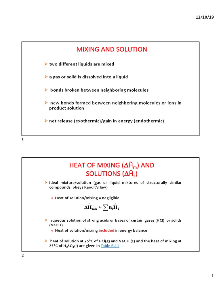 Heat of Mixing/solution PDF | PDF | Solution | Phase (Matter)