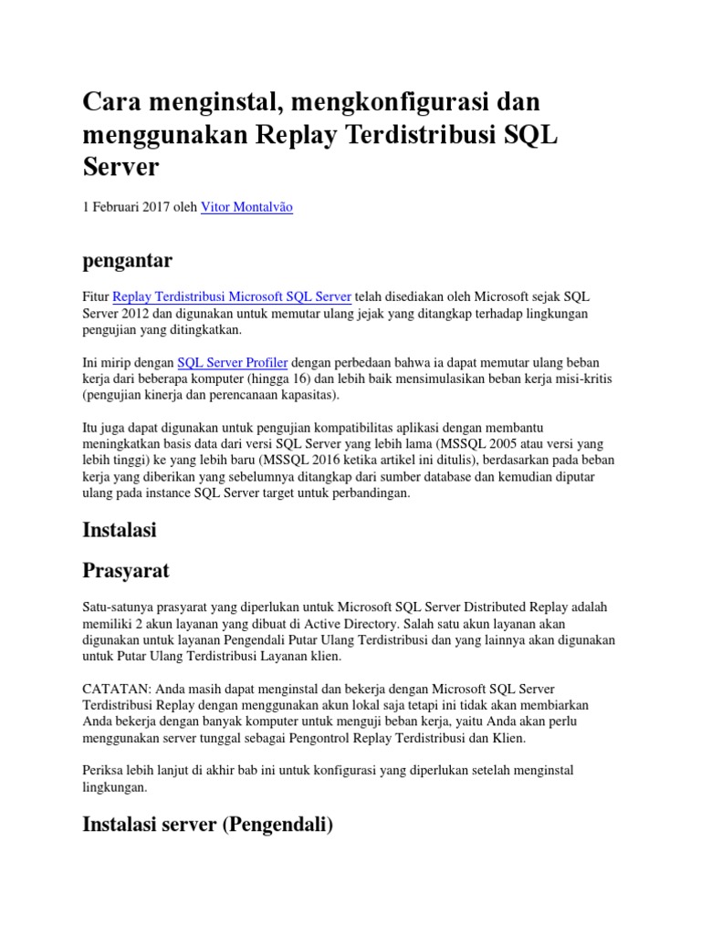 How To Install Configure and Use SQL Server Distributed Replay - INDO | PDF | Pengelolaan ...