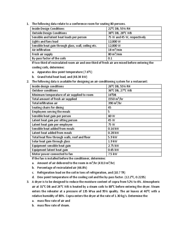 Sample Problems in Aircon1 | PDF | Air Conditioning | Relative Humidity