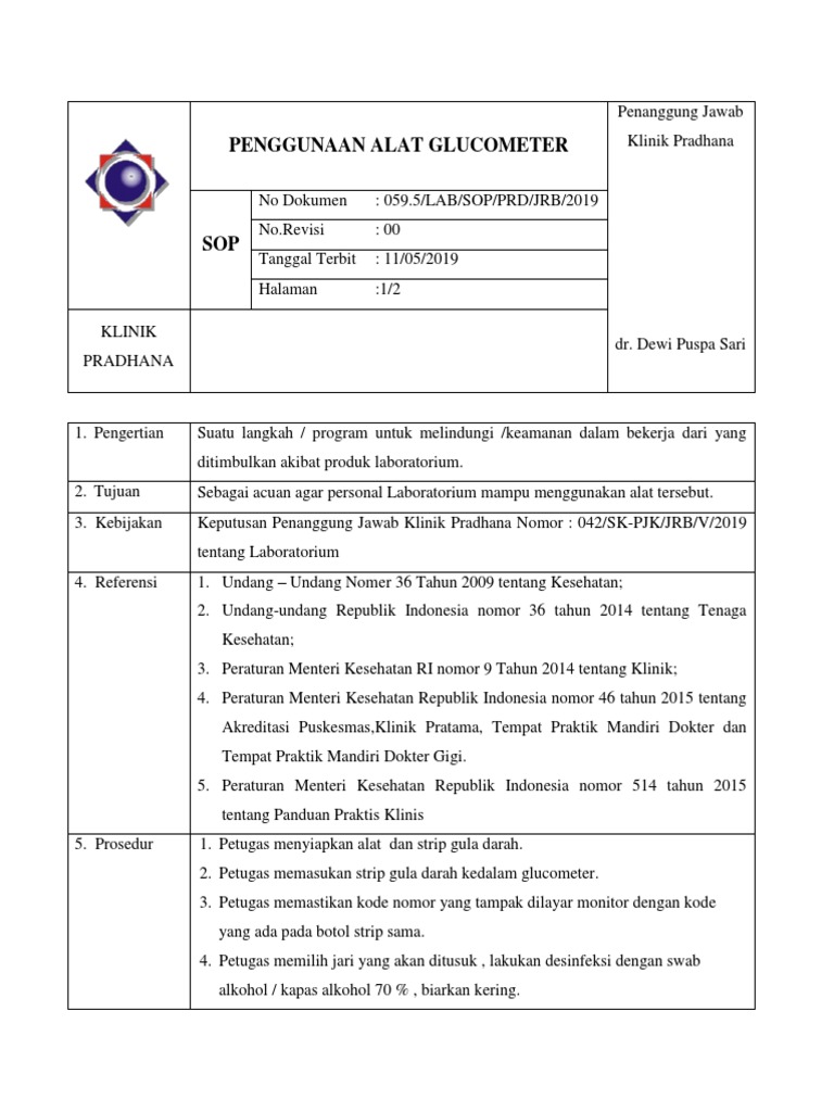 Sop Penggunaan Alat Glucometer | PDF