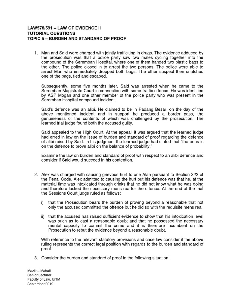 Tutorial Question - Burden & Standard of Proof | PDF | Mens Rea ...
