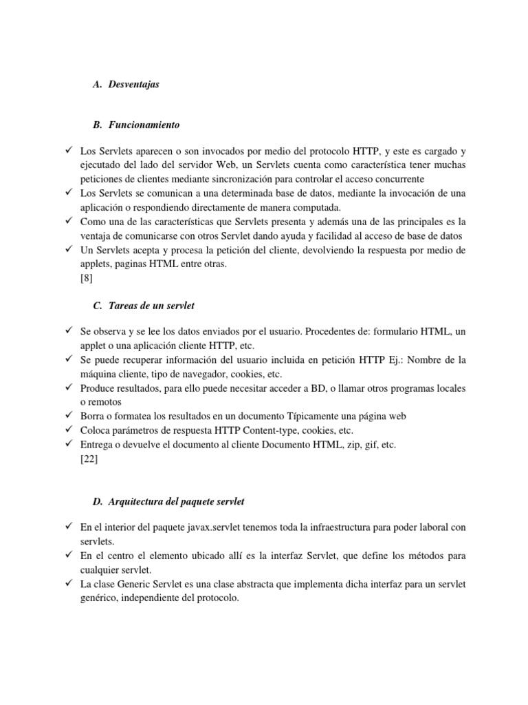 Funcionamiento y Arquitectura de Servlets | PDF | Páginas del servidor Java | Servlet Java