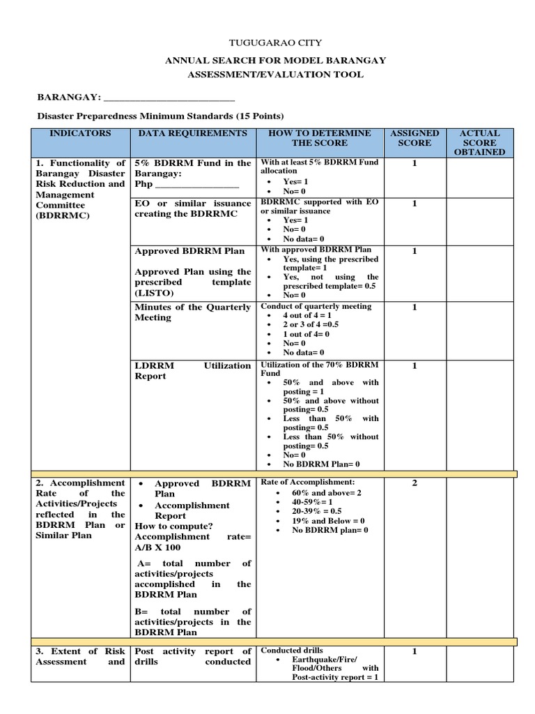 Assessment Tool For BDRRMC - Simplified | PDF | Emergency | Emergency ...