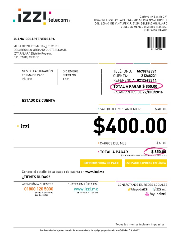 Recibo Izzi PDF | PDF