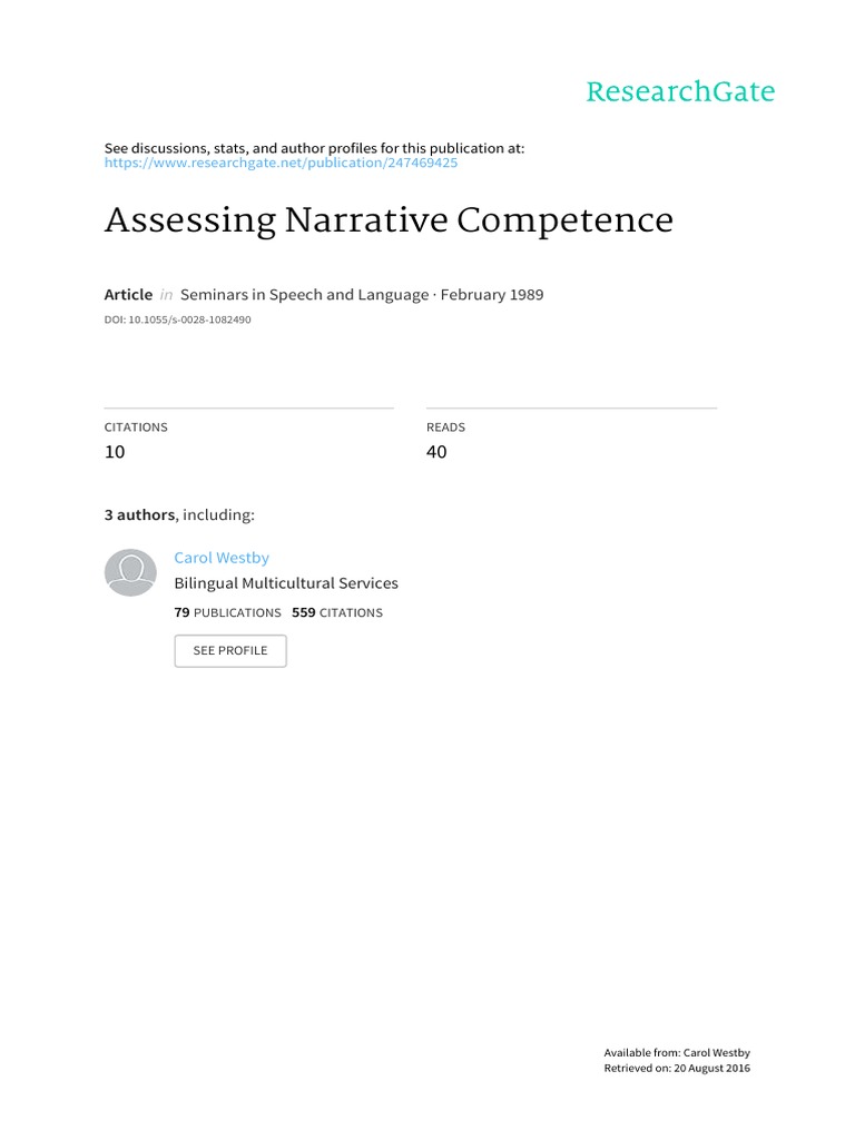 Assessing Narrative Competence Seminars PDF | PDF | Narrative | Trickster
