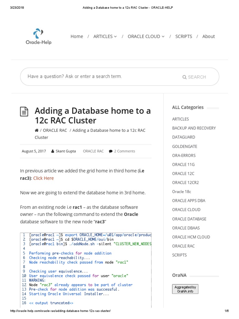 Adding A Database Home To A 12c RAC Cluster - ORACLE-HELP | PDF | Oracle Database | Oracle ...