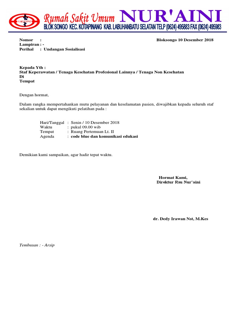 SURAT UNDANGAN Sosialisasi Code Blue | PDF