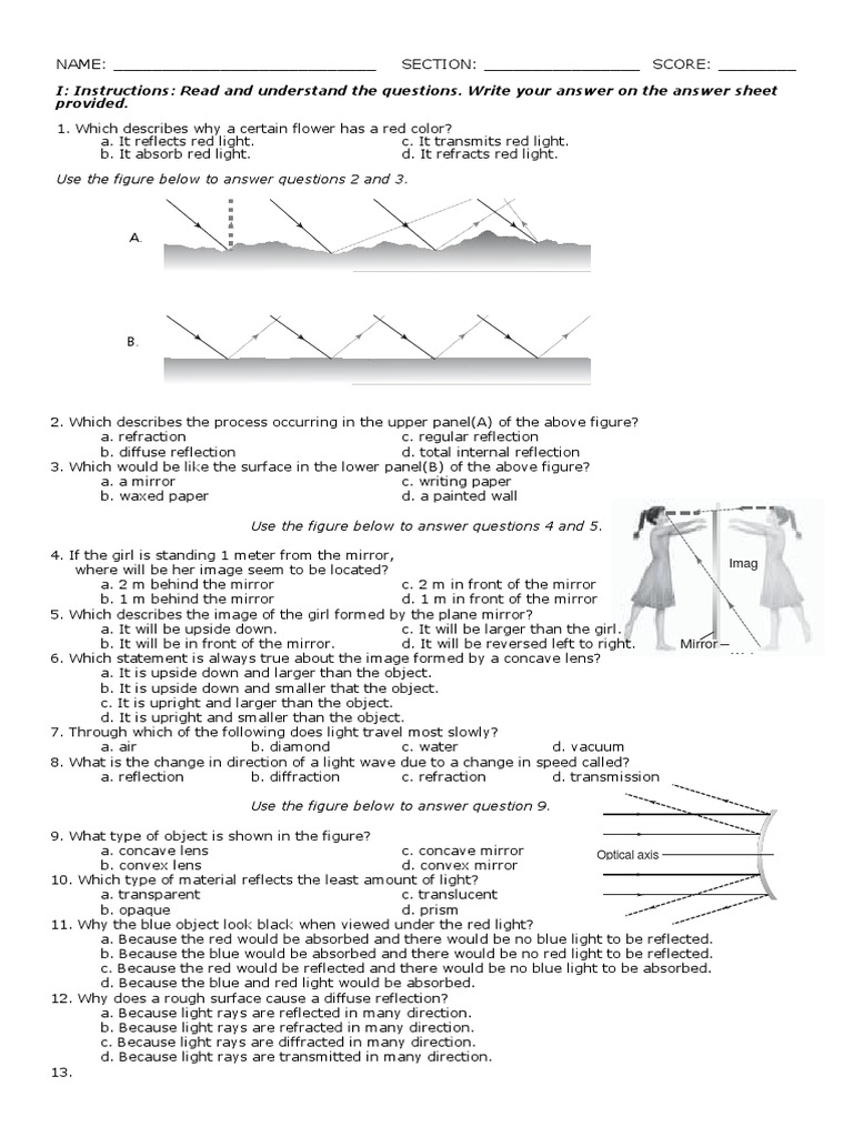 Summative Test 2 Unit 2 Module 2 Part 2 | PDF | Reflection (Physics ...