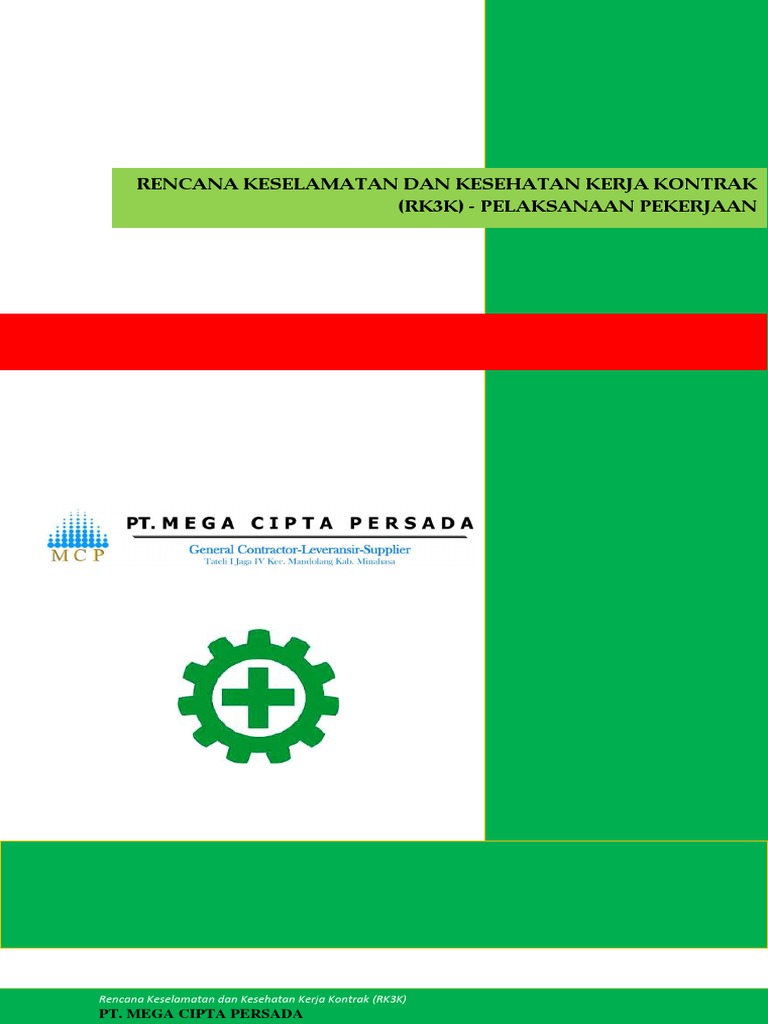 Rencana Keselamatan Dan Kesehatan Kerja Kontrak Rk3k Untuk Pekerjaan