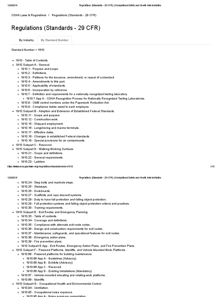 OSHA 29 CFR Standards Overview | PDF | Personal Protective Equipment ...
