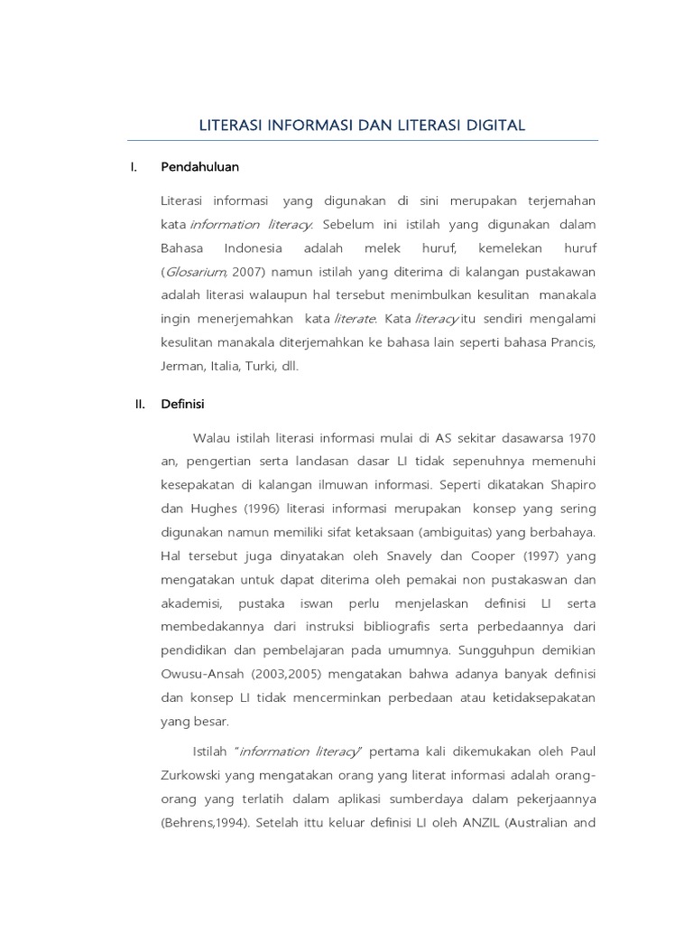 Literasi Informasi Dan Literasi Digital | PDF