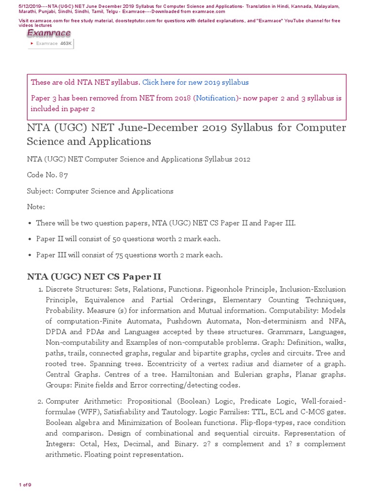 NTA UGC NET Computer Science Syllabus | PDF | Parsing | Message Passing Interface