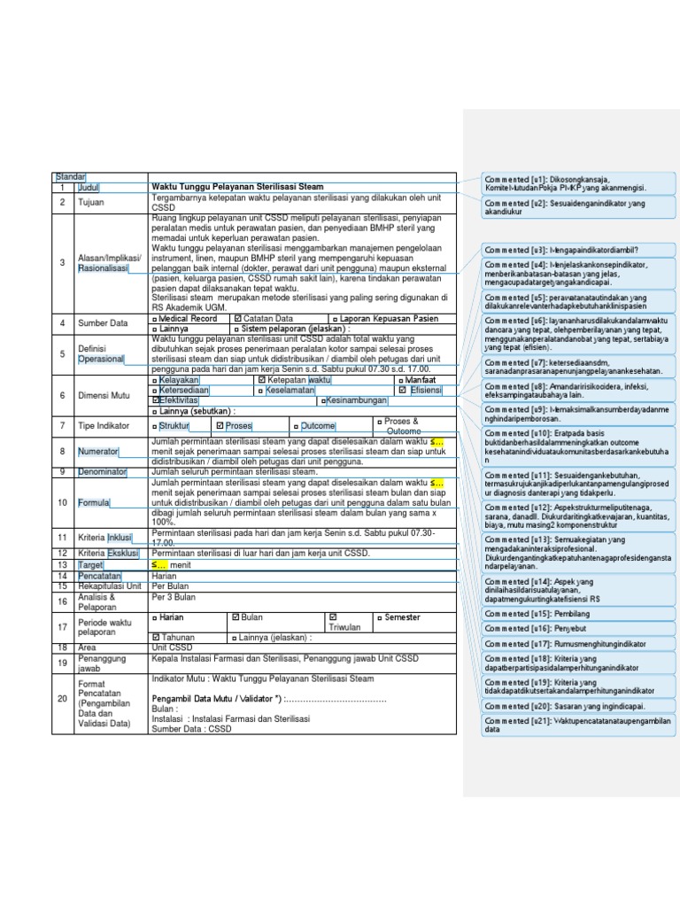 Kertas Kerja Workshop Indikator Mutu CSSD | PDF | Teknologi & Rekayasa