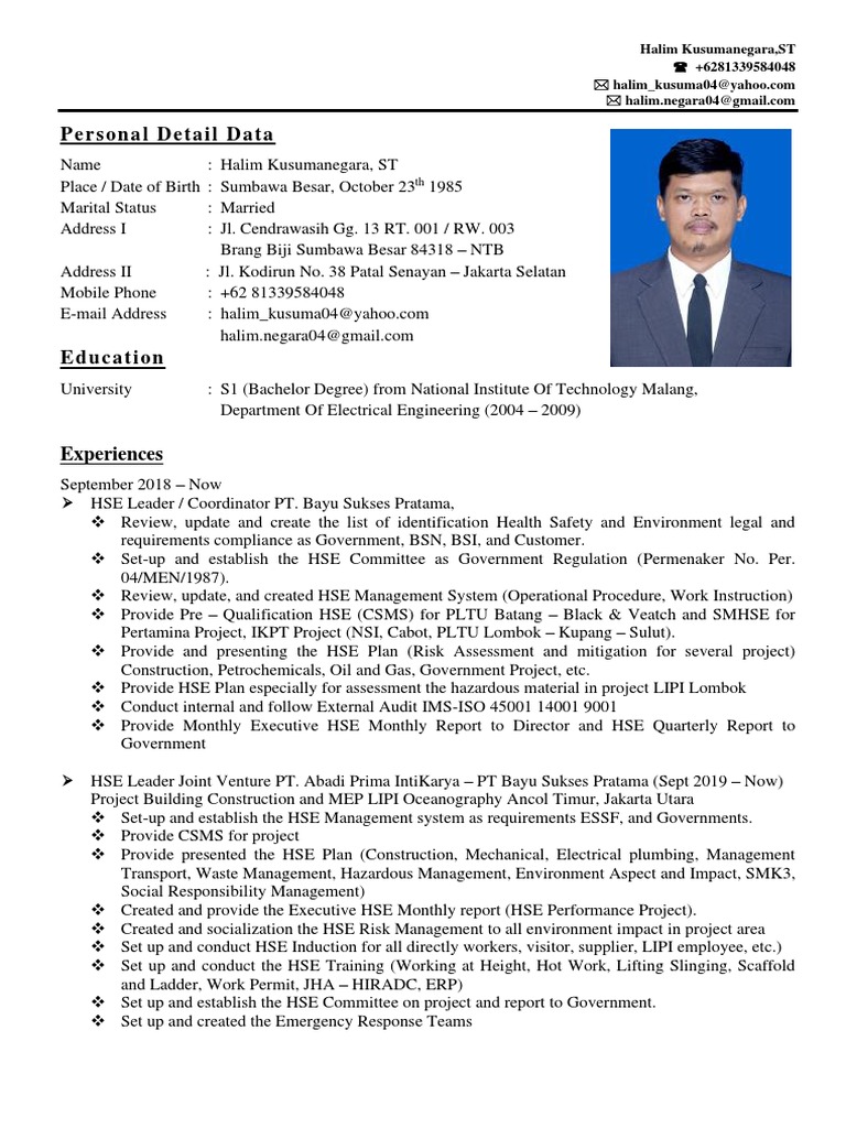 CV Halim Kusumanegara | PDF | Safety | Engineering
