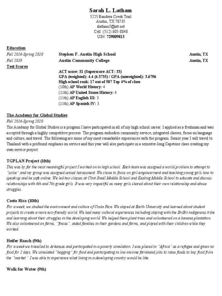 Sarah Latham Resume | PDF
