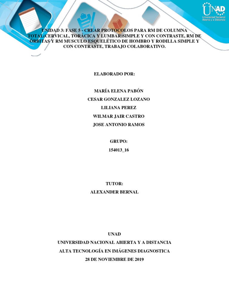 Trabajo Colaborativo Protocolos RM para Los Estudios de Unidad 3 Fase 5 Crear Protocolos para RM ...