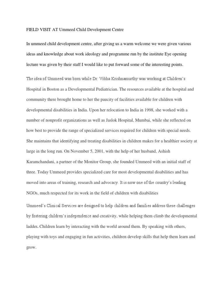 Field Visit to Ummeed Child Development Centre Provides Insights into ...