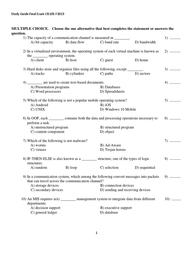 Study Guide Final Exam Computer 101 | Download Free PDF | Computer Data ...