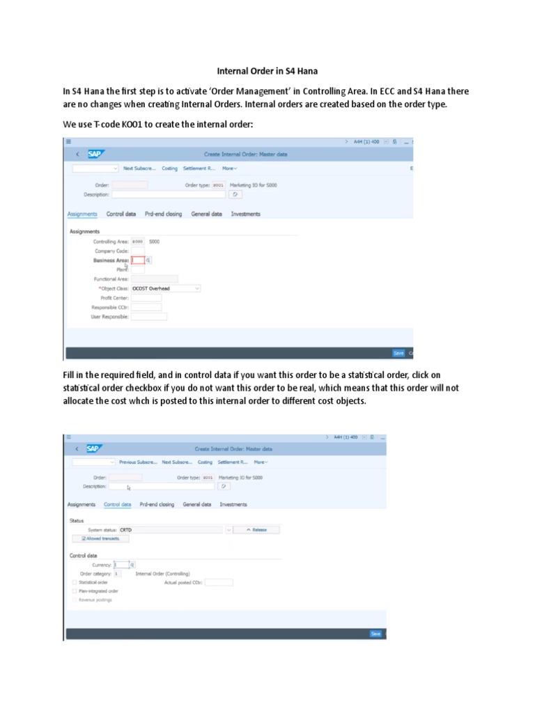 Internal Order in S4 Hana | PDF | Budget | Business