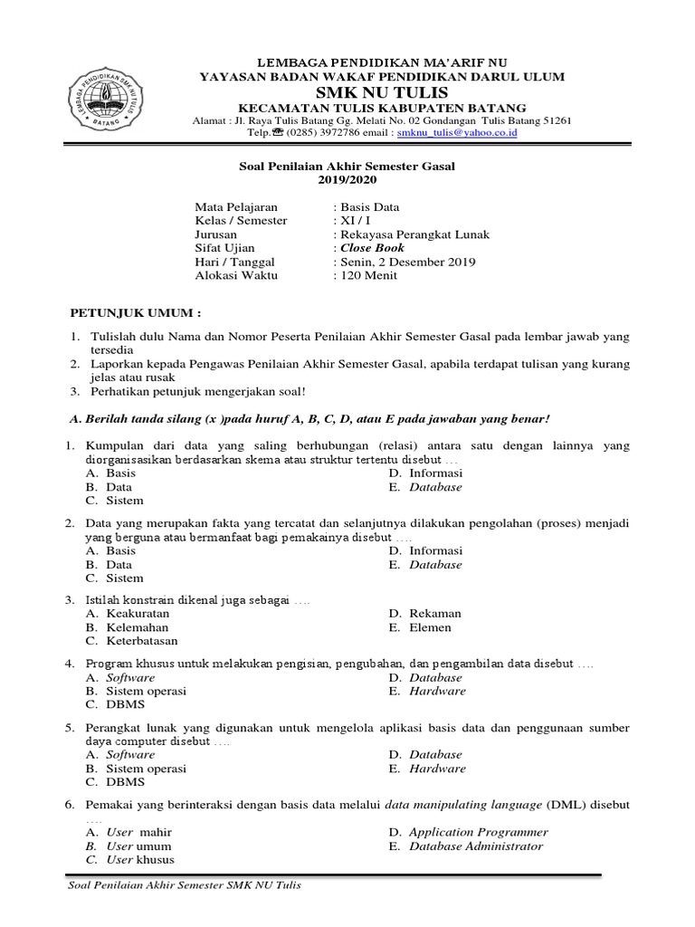 Soal Basis Data XI PAS | PDF