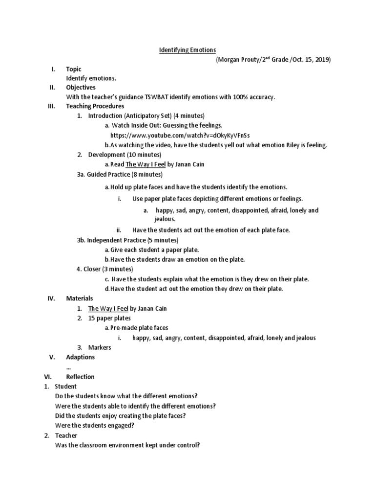 Identifying Emotions Lesson | PDF | Emotions | Education Theory