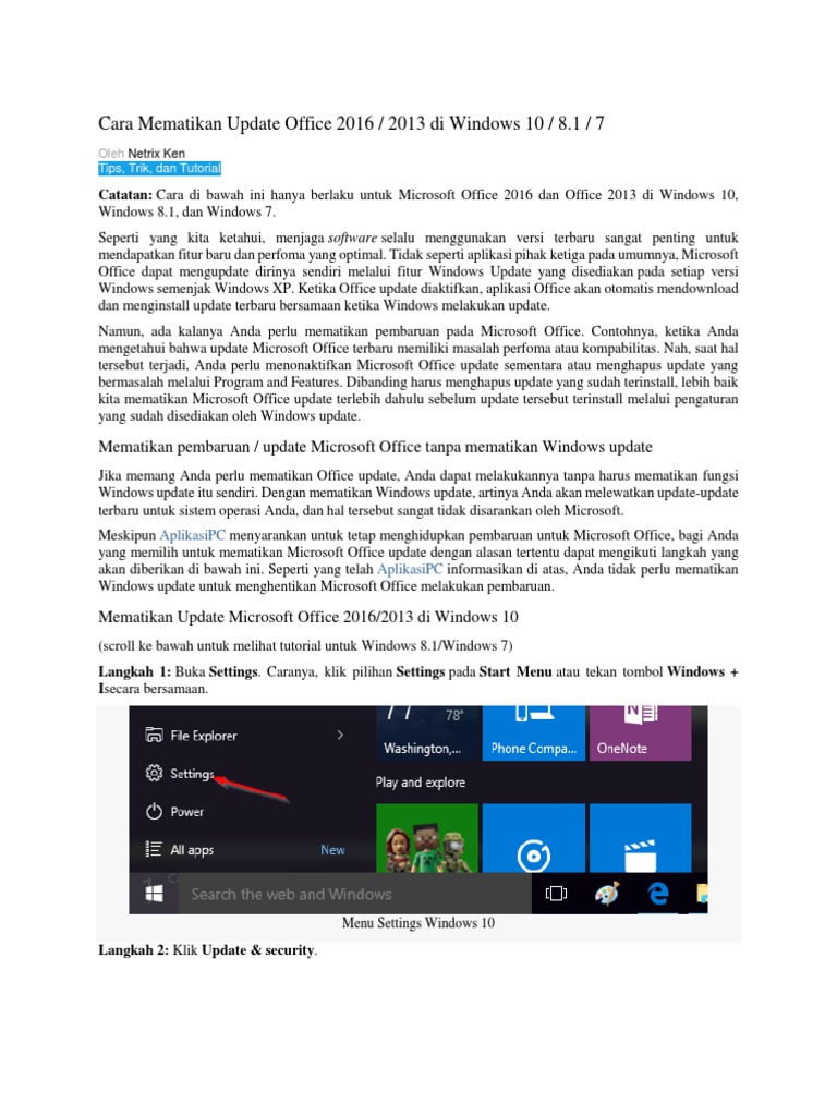 Mematikan Update Microsoft Office 2016/2013 | PDF