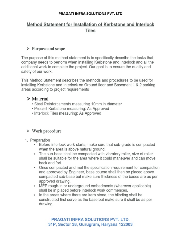 Method Statement For Interlock Pavers | PDF | Concrete | Engineering