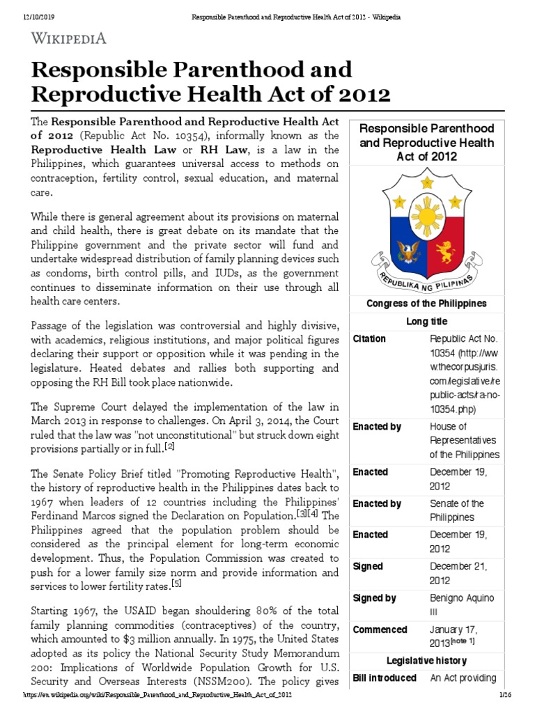 Responsible Parenthood and Reproductive Health Act of 2012 | PDF ...