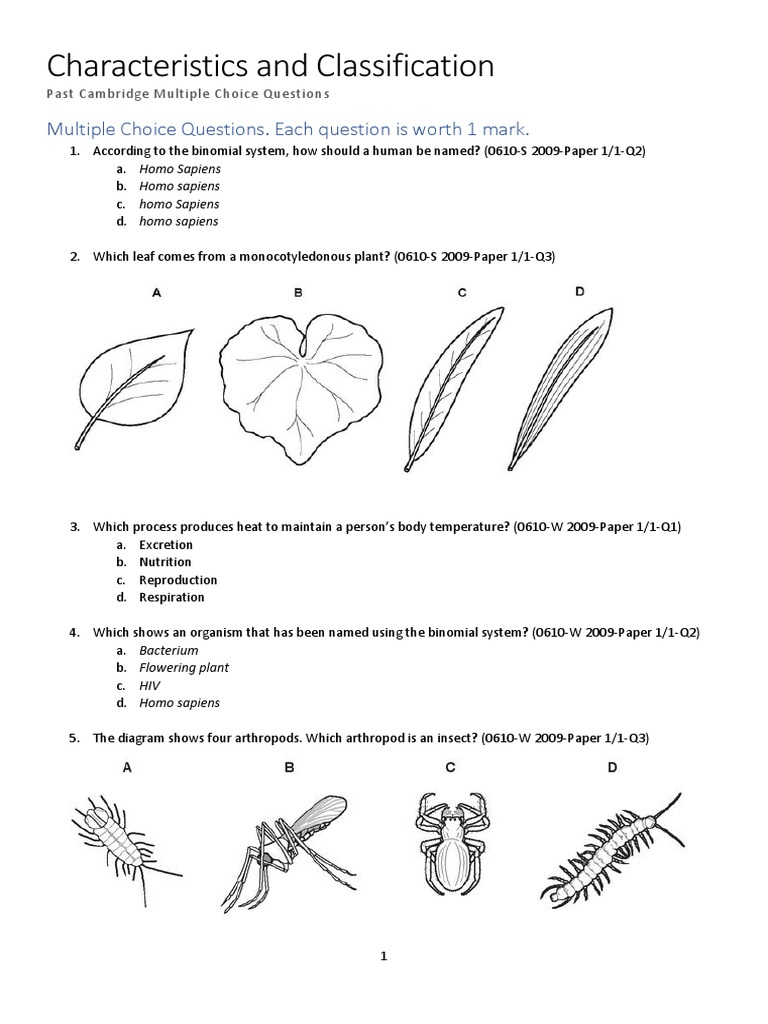 Multiple Choice Questions on Characteristics and Classification of ...