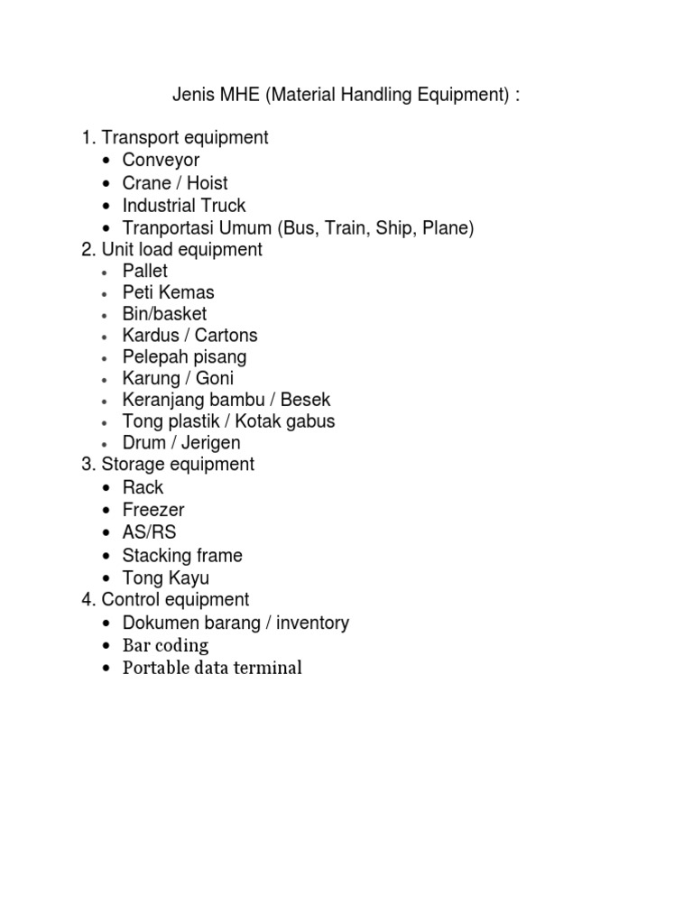 Jenis dan Fungsi MHE dalam Logistik | PDF