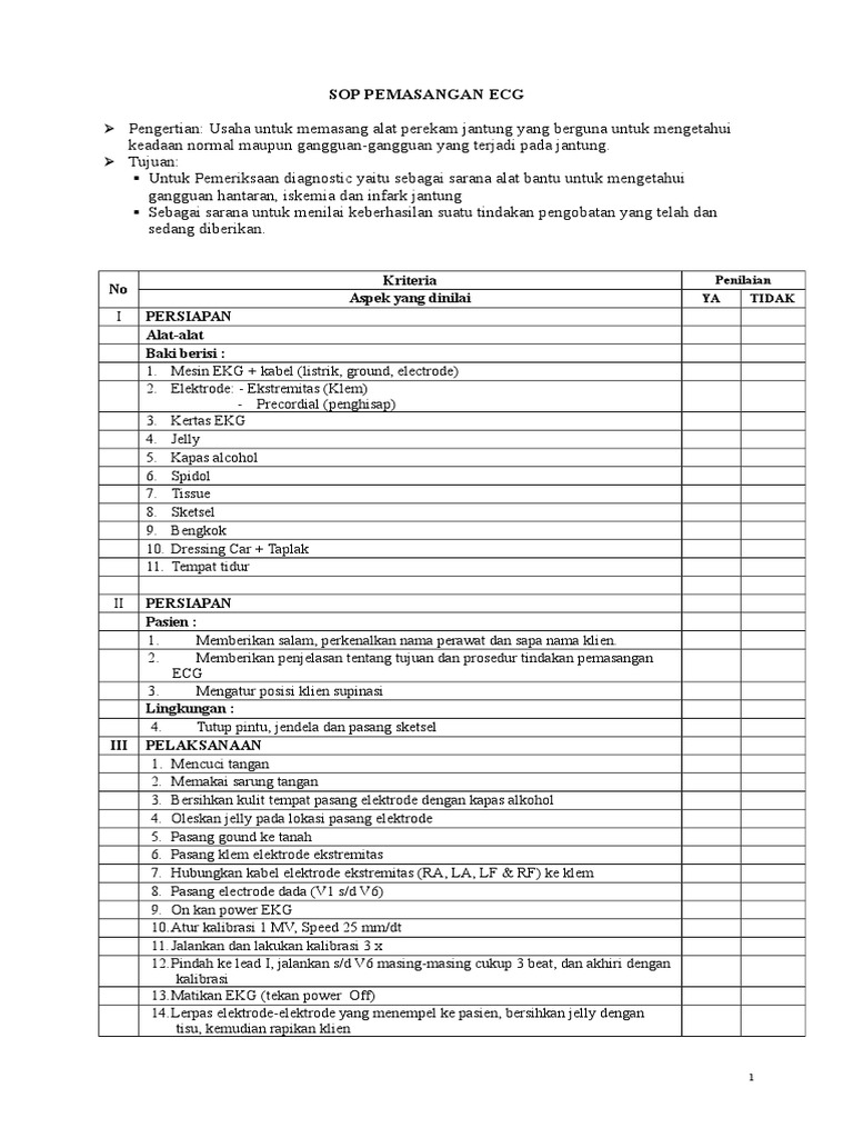 SOP Pemasangan EKG | PDF