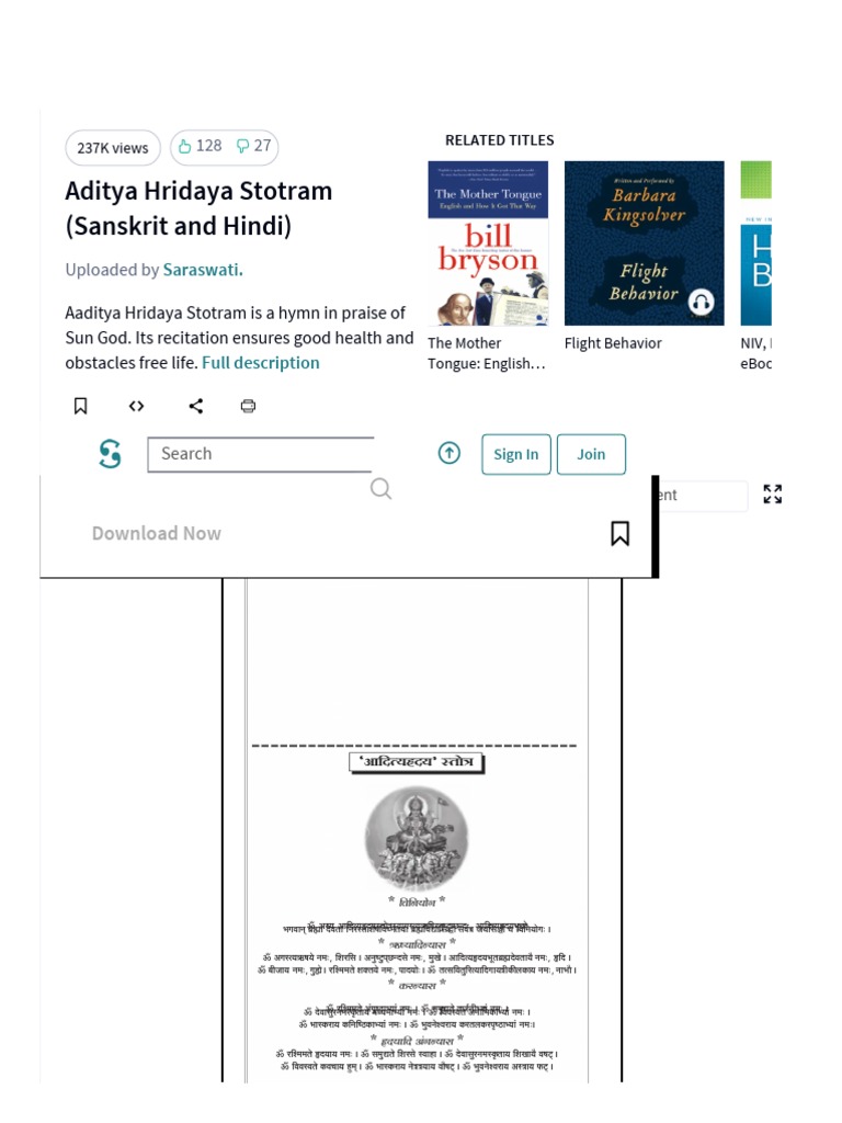 Aditya Hridaya Stotram (Sanskrit and Hindi) | PDF