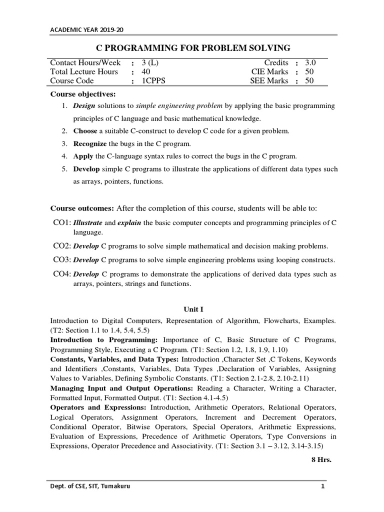 2019-20-CPS Syllabus Theory Lab | PDF | C (Programming Language) | Programming Language