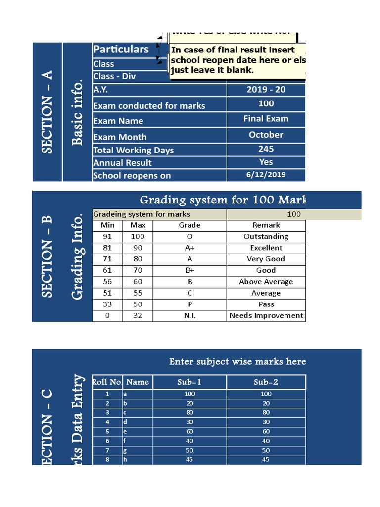 School Report Card and Mark Sheet Template | PDF
