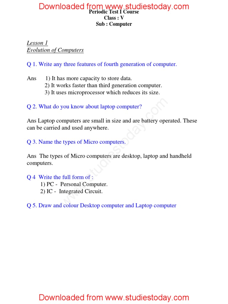 CBSE Class 5 Computer Science Evolution of Computers | PDF | Technology ...