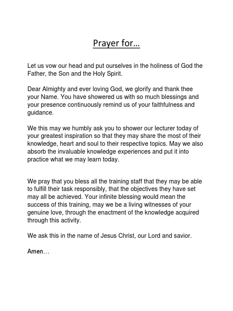 Prayer for Guidance and Blessings on an Upcoming Training Session | PDF