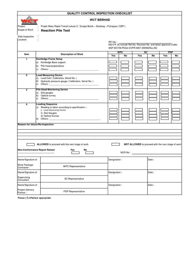 Reaction Pile Test Checklist | PDF | Engineering | Nature