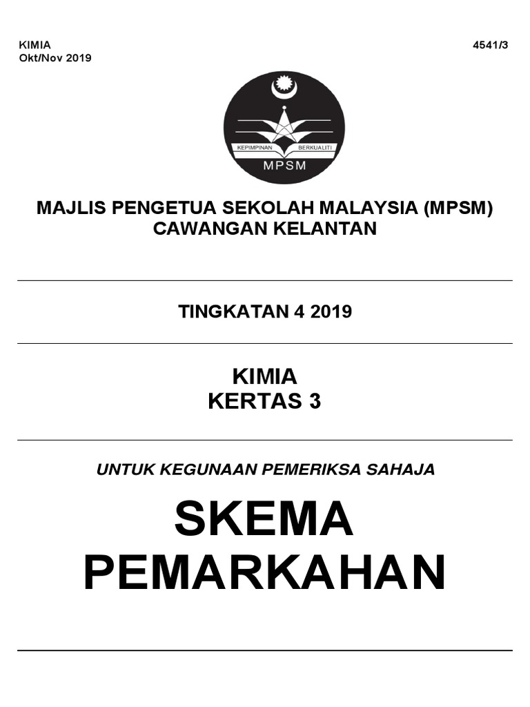 Skema Pemarkahan Kimia Tingkatan 4 | PDF