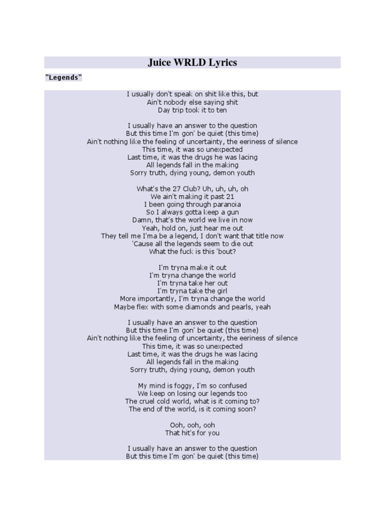 Juice WRLD Lyrics | PDF | General Fiction