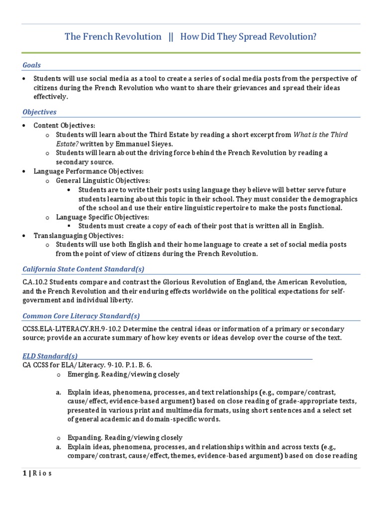 The French Revolution Sample Lesson Plans | PDF | French Revolution ...
